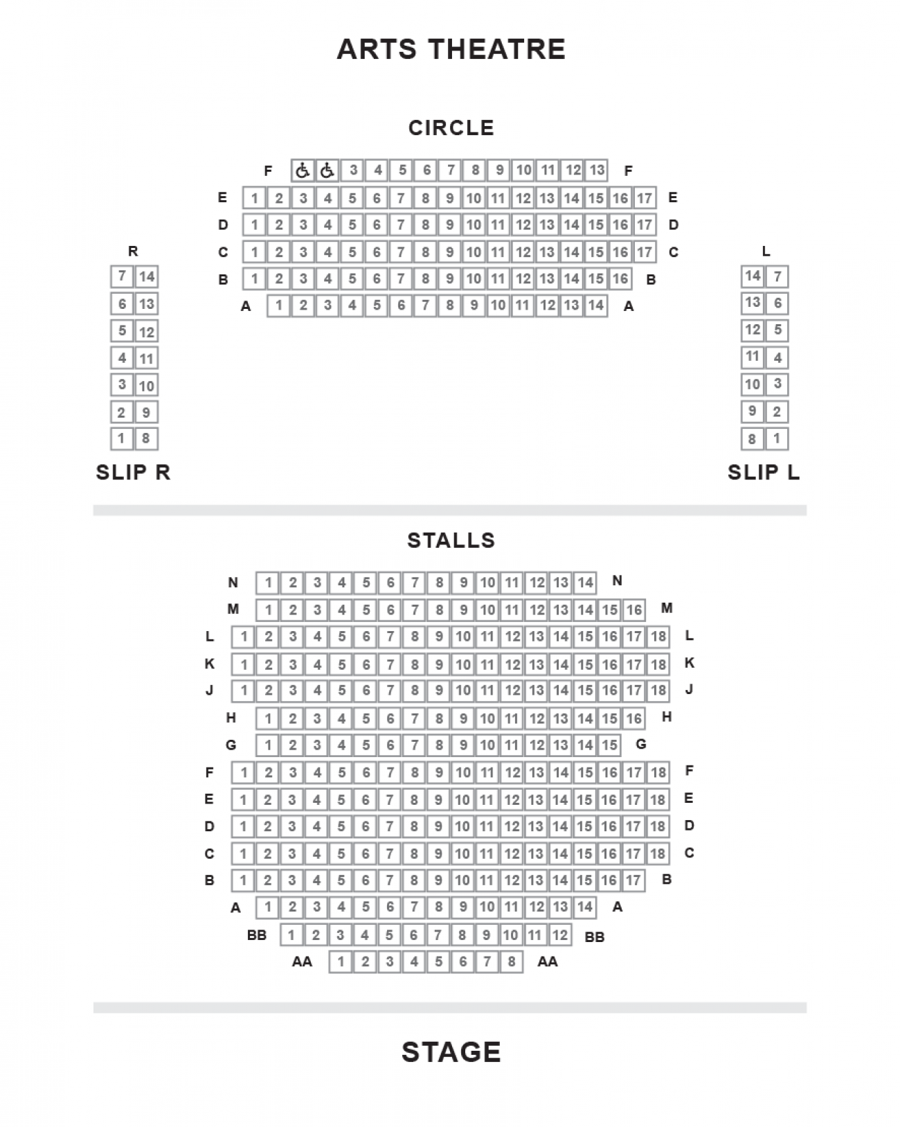 Plano de asientos de Arts Theatre - - London Box Office